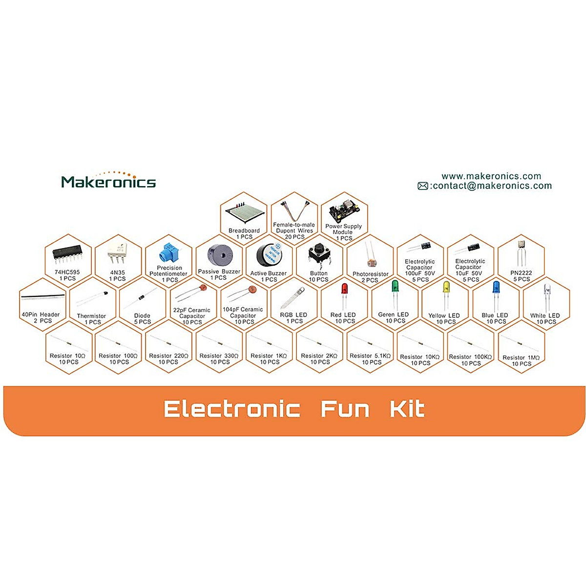 Makeronics Electronics Fun Kit with 3220 Solderless Breadboard| Power Supply Module| Precision Potentiometer |140 pcs U-Shape Jumpers|65 pcs Wires and more for Prototyping Circuit/Arduino/Raspberry Pi