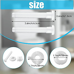Toilet Seat Screws Replacement Plastic Toilet Seat Hinge Bolt Screws with Plastic Nuts and Washers Parts Kit for Fixing the Top Toilet Seat, White (2 Pieces)