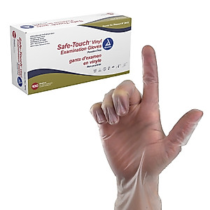 Dynarex Safe-Touch Vinyl Disposable Exam Gloves, Powder-Free, Food Safety and Compliance, Ambidextrous, Clear, Medium, 1 Box of 100 Safe-Touch Vinyl Disposable Exam Gloves