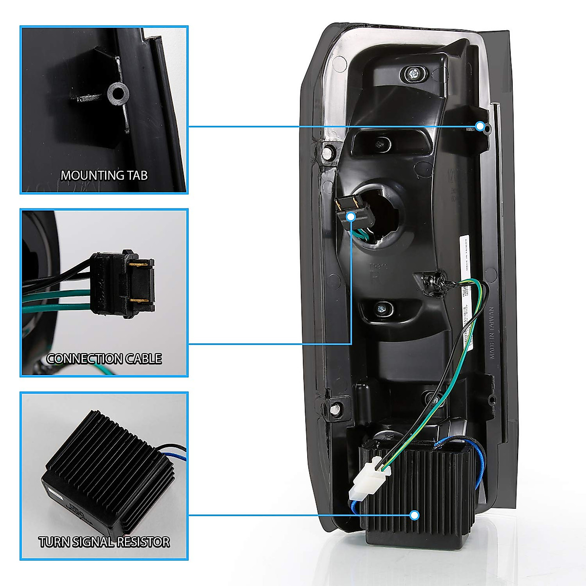 AmeriLite Truck 3D C-Type Halogen, Led, Tube Dark Smoke Replacement Tail Light Set For 1989-1996 Ford F150 Bronco F250 F350 - Passenger and Driver Side, Vehicle Light Assembly, Black