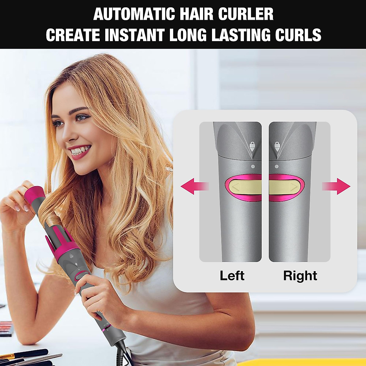 ECOJIA 3 in 1 Curling Iron Automatic Hair Styling Curler Wand Set with 3 Interchangeable Ceramic Coasting Barrels(0.75'' to 1.25'') Temperature Adjustments Fast Heat-UP 446°F for Long Medium Hair