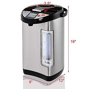 KOTEK Electric Hot Water Boiler and Warmer, Hot Water Dispenser, Stainless Steel Water Boiler w/5 Stage Temperature Settings, Safety Lock, Electric Hot Water Pot, 5-Liter