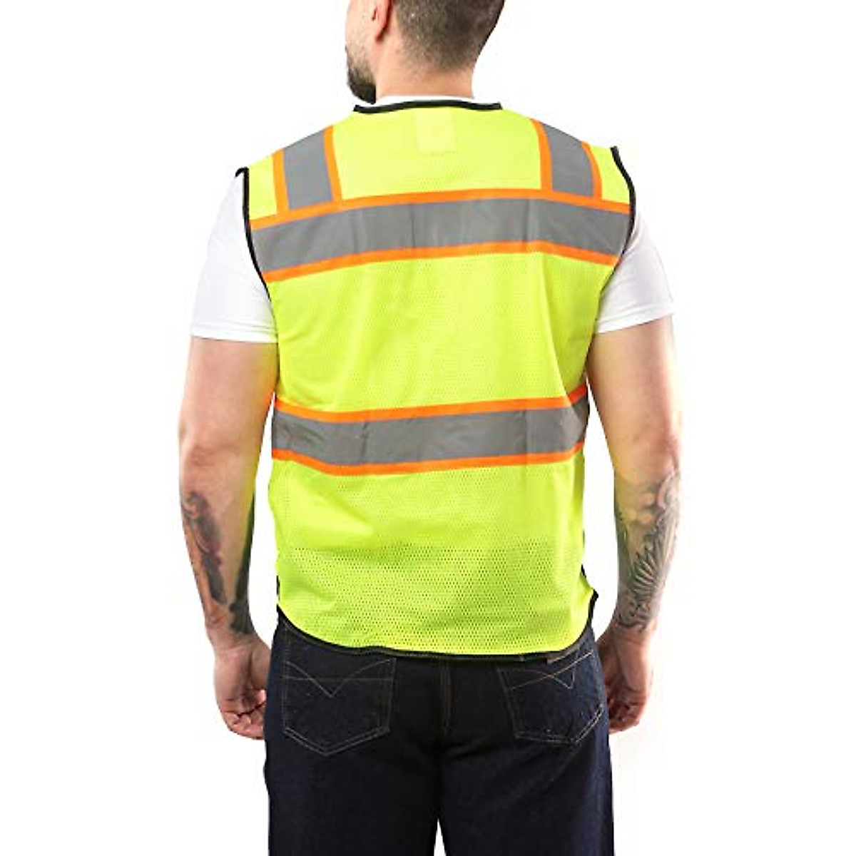 Kolossus High Visibility Mens Safety Vest APPAREL With Front Pockets, Silver Orange Reflective Tape, Bottom Class 2 ANSI/ISEA Black, Large