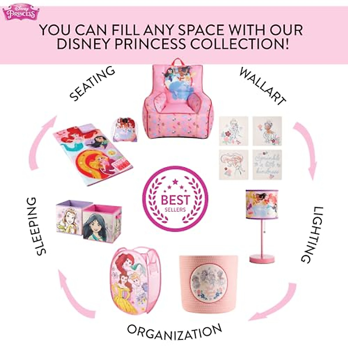 Disney Princess Super Soft Plush Toddler Quilted Nap Mat with Built in Blanket and Pillow, 20" Wx46 L