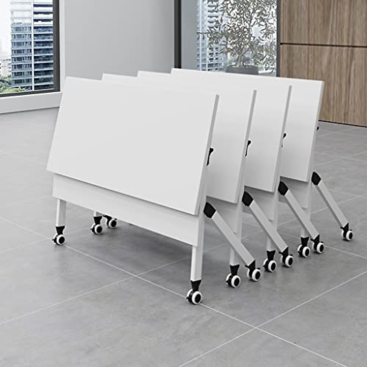 GUINJO Flip Top Mobile Training Table with Modesty and Lockable Wheels, Foldable Meeting Table for Conference Rooms,Training Rooms,Media Centers,Classrooms (Color : White, Size : 120 * 40 * 75cm)