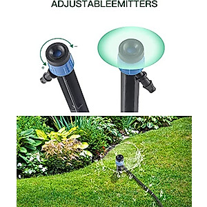 Yulaiyoen 50 Pack Drip Irrigation Emitters Adjustable Irrigation Dripper 360 Degree Full Circle Pattern Water Flow Bubbler with Stake for 1/4 inch Irrigation Hose for Garden Greenhouse Vegetable