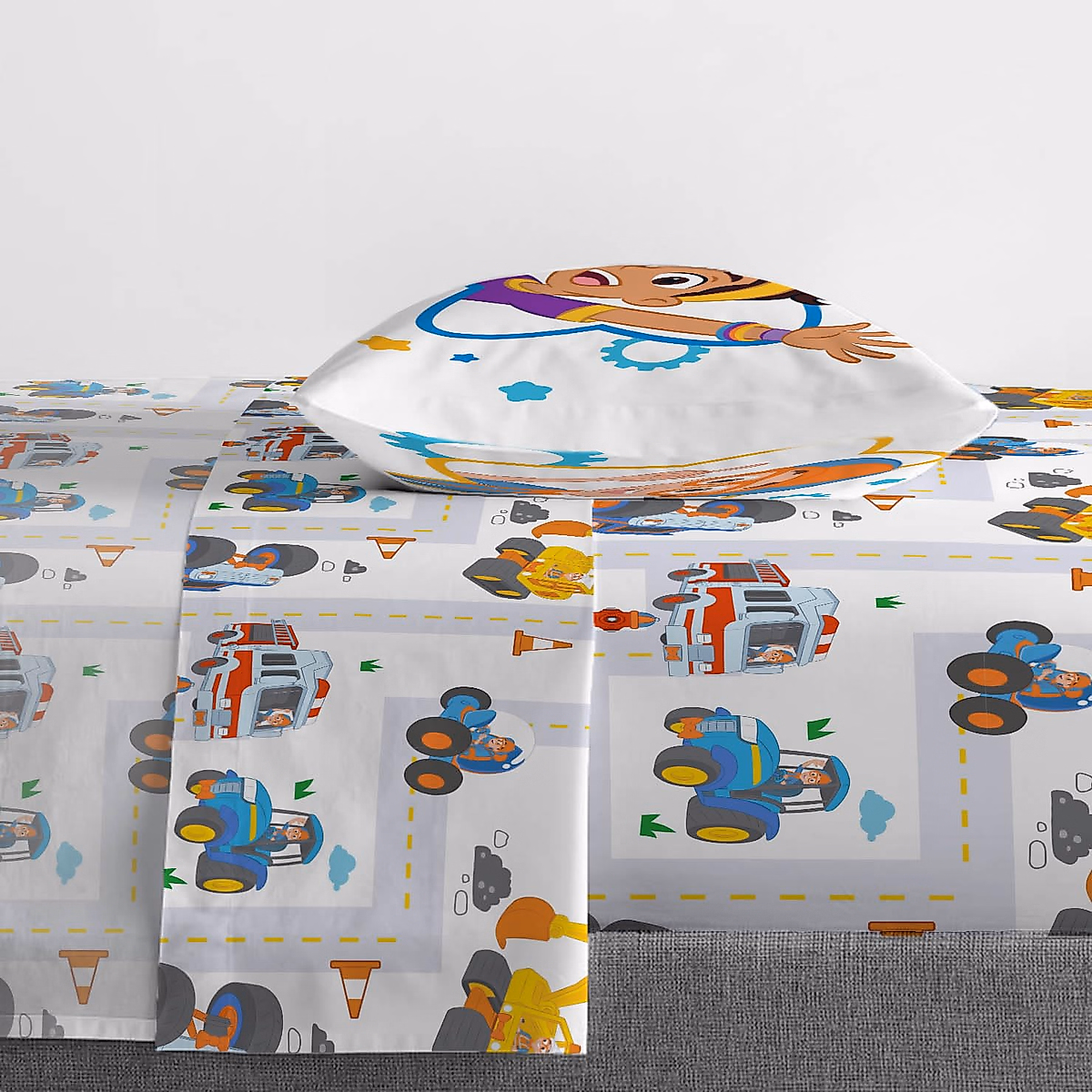 Jay Franco Blippi & Meekah Trucks Sheet Set - Toddler Size Sheet Set - Super Soft Kids Cartoon Vehicles 3 Piece Bedding Set - Microfiber Sheets