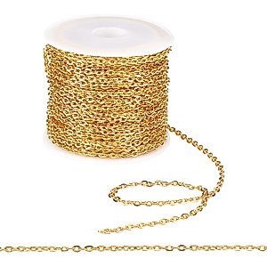 Pandahall 32 ft Necklace Chains Golden Iron Cross Chains Link Cable O-Shaped Chain for Necklace Jewelry Accessories DIY Making-3x2.2x0.6mm