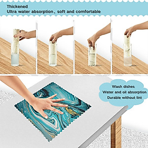 Natural Luxury Teal Turquoise Marble with Golden Powder Oriental Art Pack of 6 Pcs Kitchen Dish Towels, Absorbent Soft Dishcloths for Bar Cafe Car Table Chair Window Washable Towels 11 x 11 inches