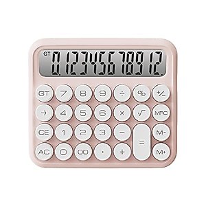 LOCOCK Standard Function Desktop Calculator, 12-Digit Large LCD Display and Big Round Buttons for Office, School, Home,Business Use (Pink)