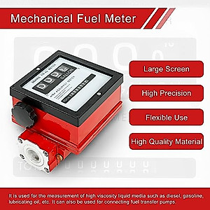 EASYBERG 1 1/2" (1.5 inch) Aluminum Mechanical Fuel Flow Meter, FM-40 Series 4-52 GPM 4 Digital, Used for Fuel Transfer Application