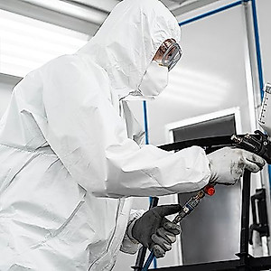 AMZ Disposable Coveralls with Hood, X-Large. Pack of 5 White Microporous Lab Coveralls Disposable. 60 GSM Painters Suit Disposable with Storm Flap Zipper Cover. Painters Suit Disposable. Hazmat Suit