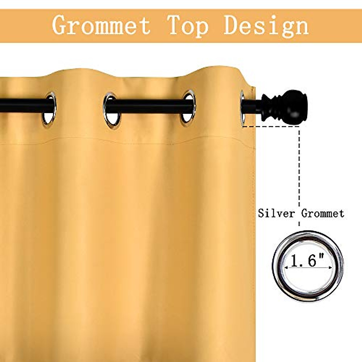 DECOVSUN Mustard Yellow Valance for Kitchen Windows Solid Gold Yellow Blackout Curtain Valance with Grommet for Bedroom Short Straight Drape Valance for Living Room 52X18 1 Panel