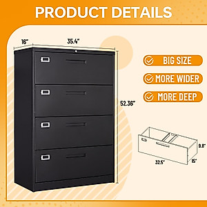 STANI Lateral File Cabinet, 4 Drawer Metal Storage File Cabinet with Lock, Metal Lateral File Cabinet for Home and Office, Assembly Required