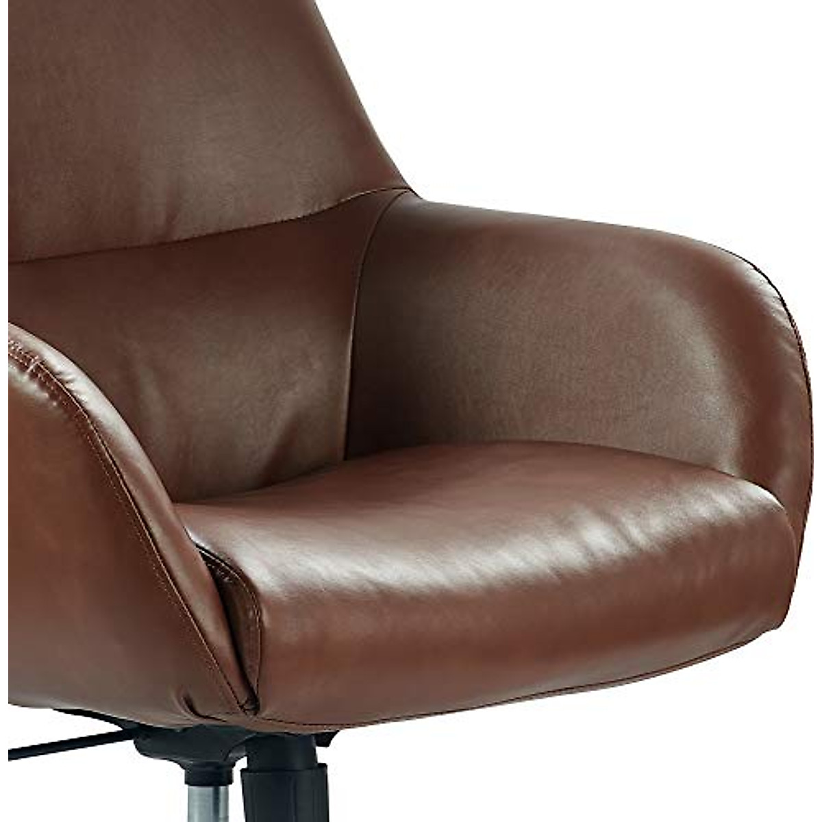 Tommy Hilfiger Forester Luxury Bonded Leather Home Office Chair, Modern Round Swivel Accent Seating, Adjustable Height, Cognac Brown