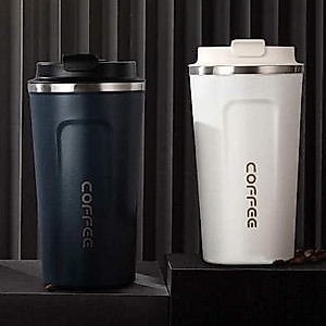 Hot Travel Mug Vacuum Insulated Coffee Mug with Leak Proof Screw Lid Coffee Cup Keep Warm or Cold for Coffee or Tea Drinks 13.5oz/400ml(Black)