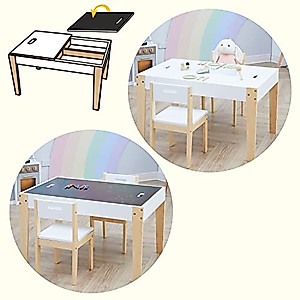 Fantasy Fields 3 Piece Way, White Play 2 Chairs Set with Storage and Convertible Chalkboard Table Top