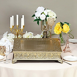Efavormart 22” Gold Square Embossed Metal Cake Plateau Stand Riser Wedding Birthday Party Dessert Cake Pedestal Display Plate