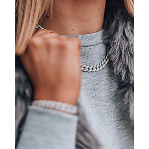 OYOGAA 9mm 6 Times 14K Gold Plated Miami Cuban Link Chain Dupre Cuban Link Chains for Men Iced Out CZ Cuban Link Gifts for Women (White Gold, 16)