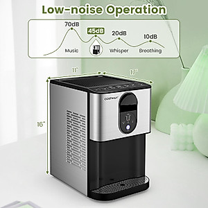 COSTWAY Self Dispensing Nugget Ice Maker Countertop, 56 Lbs/24H Soft Chewable Ice, Pebble Ice Maker with Self-Cleaning, One-Button Operation, Portable Stainless Steel Ice Maker for Home Office Party