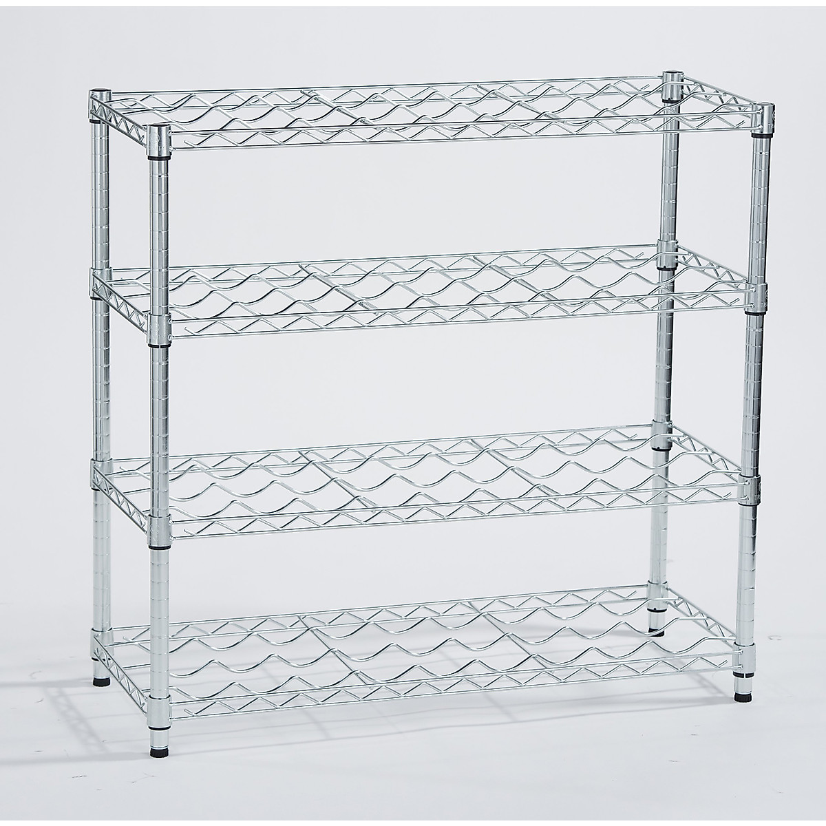 TRINITY EcoStorage 4-Tier Adjustable Metal Wire Wine Rack, Freestanding Stackable Bottle Holder for Bar and Kitchen Storage, Minimum 36 Bottle Capacity, 36” W x 14” D x 34.5” H, Chrome