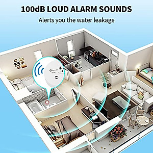 Geevon 6 Pack Water Leak Detectors, 100dB Water Sensor Alarms Flood Detector for Basements, Bathrooms, Laundry Rooms, Kitchens, Garages, and Attics, Water Alarms Battery-Operated (Battery Included)