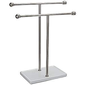 Amazon Basics Double-T Hand Towel and Accessories Stand, Nickel/White