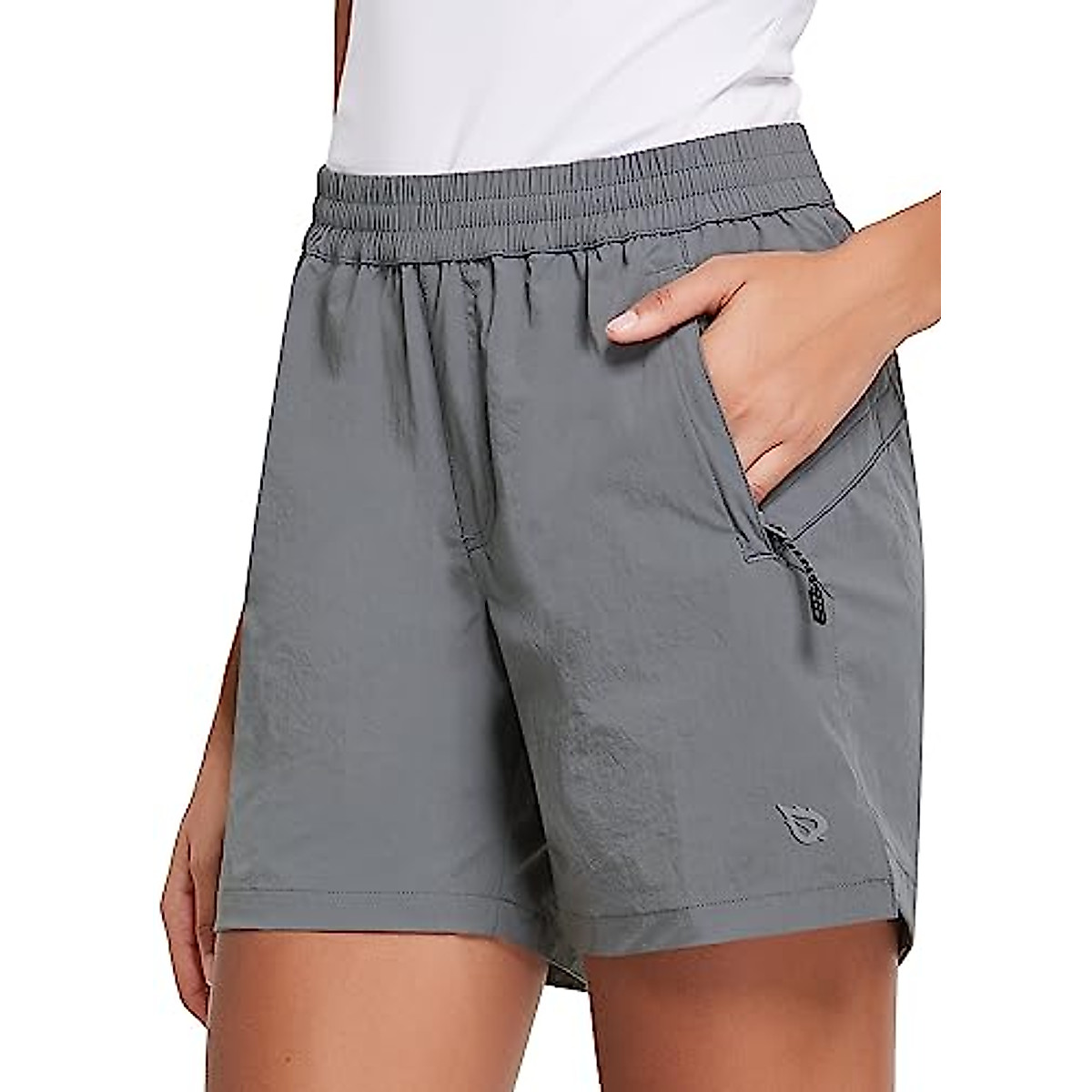 BALEAF Women's 5" Athletic Hiking Shorts Running Zipper Pockets Quick Dry Lightweight for Summer Golf Workout UPF 50+ Dark Grey Size L