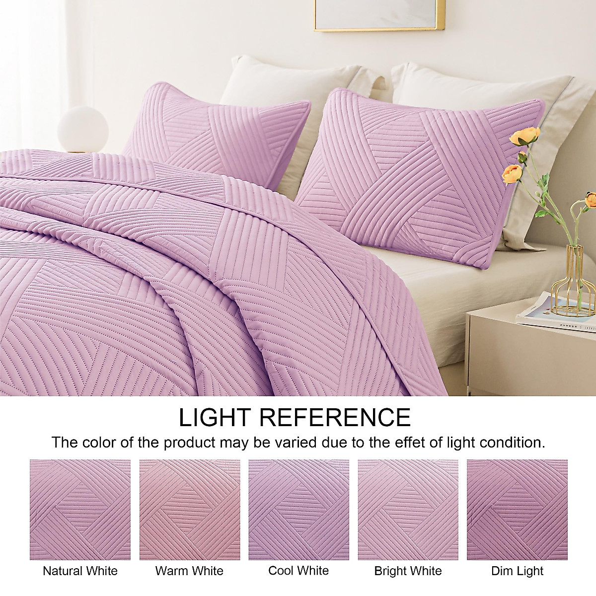 Whale Flotilla Queen Quilt Set, Soft Lightweight Quilts Bedspreads Coverlet with Embossed Pattern, Bedding Sets with 2 Pillow Shams, Reversible Bed Cover for All Seasons, 96x90 Inches, Purple