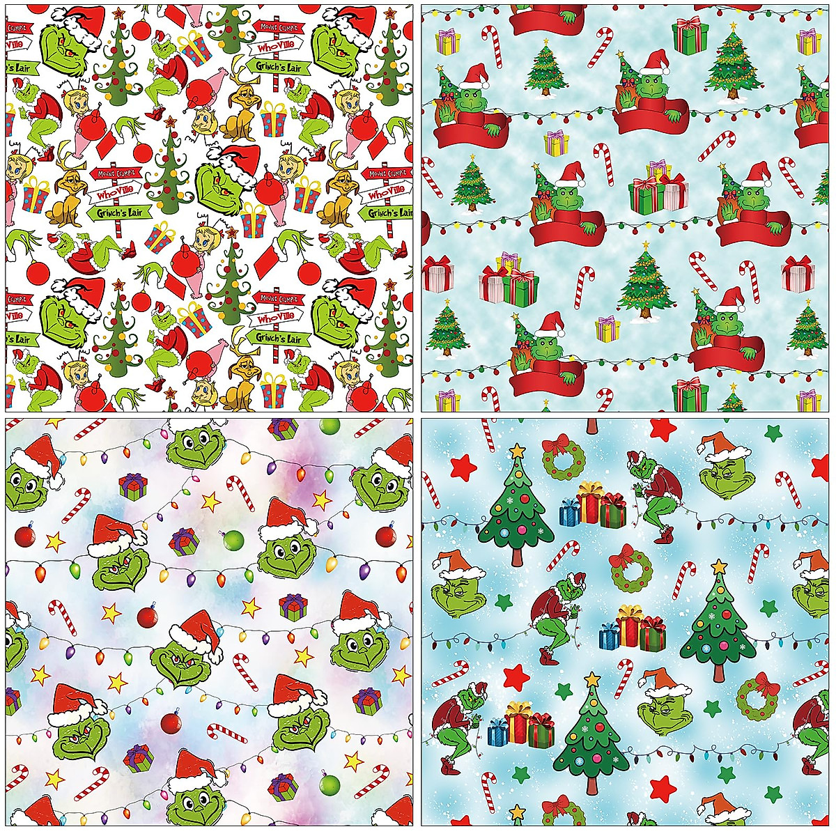 Green Christmas Wrapping Paper Funny Cartoon Character Xmas Gift Wrap for Boys Girls Kids Women Men Hoilday Baby Shower Decoration - 20 X 28Inches Per Sheet(8 Pack)