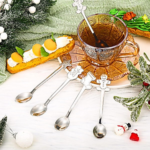 Gerrii 100 Pcs Christmas Spoons Stainless Steel Christmas Stirring Spoon Creative Mixing Coffee Tea Spoon Fancy Mini Dessert Spoons for Drinks Soup Hot Tea Xmas Party Supply, 4 Styles (Silver)