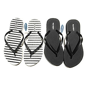 Old Navy Women Beach Summer Casual Flip Flop Sandals, Black Stripe and Black (2-pair), 8