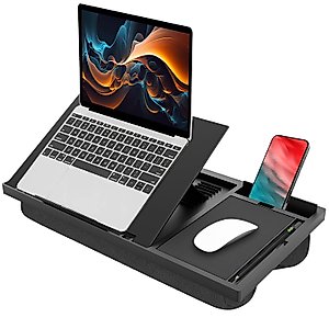 Laptop Lap Desk with Cushion - 9 Adjustable Angles, Fits Up to 17 inch Laptops, Built-in Mouse Pad, Phone and Pen Slots. Portable Writing Board for Bed, Sofa, and Work Table