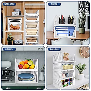 mupera Stackable Plastic Storage Basket - Upgrade Collapsible Shelf Baskets(2023 New), Stackable Plastic Clothes Storage Bins, Foldable Storage Box Folding Drawer for Home Office Multiple Uses