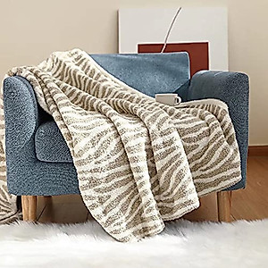 Luxury Sage Green Throw Blanket Knitted Ultra Soft Stripes Beige Blanket Zebra Pattern Air Feel Cozy Warm for Bed Sofa Couch in All Seasons