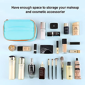 Makeup Bag Portable Travel Cosmetic Bag for Women, Beauty Zipper Makeup Organizer PU Leather Washable Waterproof (Light Blue)