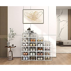 Pinkpum Shoe Storage Boxes, Shoe Organizer for Closet Clear, Shoe Boxes Clear Plastic Stackable, Folable Storage Bins with Lids,12 Pack