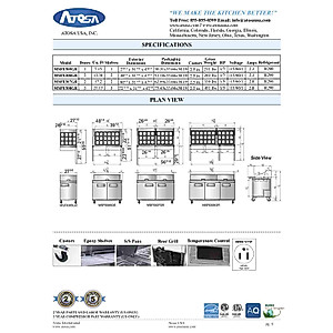 Atosa Sandwich Prep Table Refrigerator, MSF8305 1-Door Stainless Steel Salad Prep Table-Refigerator For Restaurant Kitchen 7.9 Cu.Ft. 27.5W34D46.6H inch 33?-38?