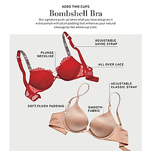 Victoria's Secret Very Sexy Bombshell Add-2-Cups Lace Shine Strap Push-Up Bra, Lipstick, 34B