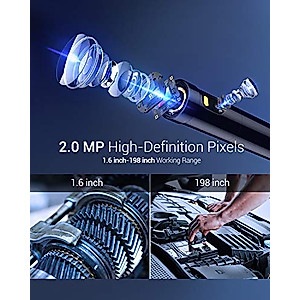 DEPSTECH 5" IPS Display Endoscope, Dual Lens Inspection Camera with Light, 7.9 mm HD Borescope, Sewer Camera with LED Flashlight, 32 GB, 5000 mAh Battery, Carrying Case, Detachable Snake Camera-16.5ft