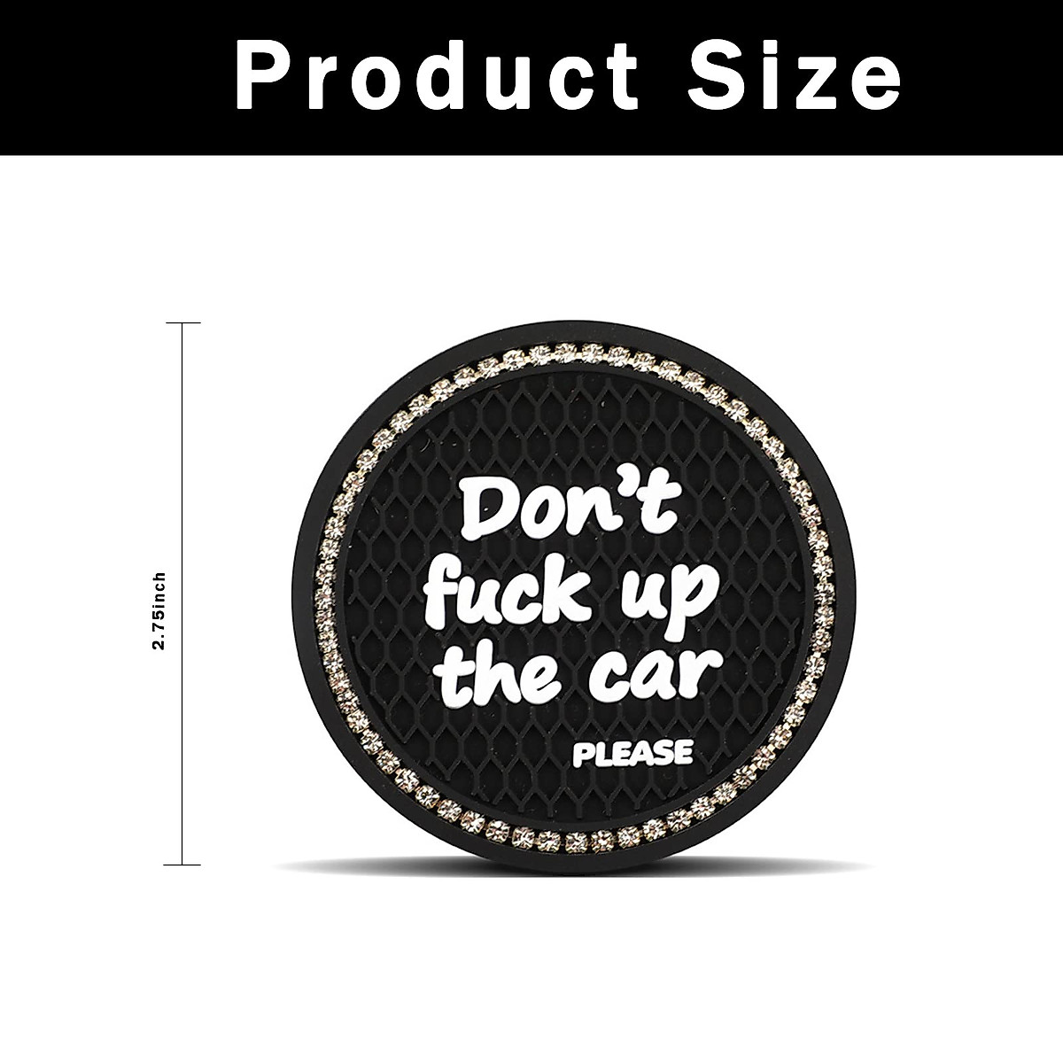 2 Pack Funny Coaster for Car Cup Holder,Auto Anti Slip Bling Cup Holder Coaster,2.75 inch Surface Full Crystal Rhinestone car Coaster Car Interior Accessories (White)