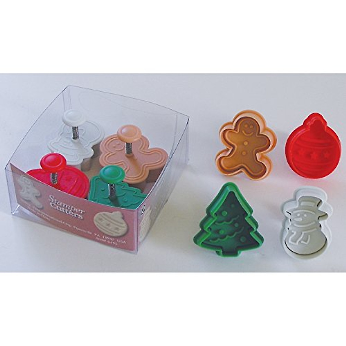 R&M International 0 Christmas 2" Pastry/Cookie/Fondant Stampers, Tree, Snowman, Gingerbread Boy, Ornament, 4-Piece Set