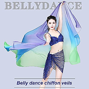 Nimiman Women Belly Dance Veil Chiffon, Dancing Hand Scarf Gradual Color Adult Size 2.5 * 1.4M (green blue purple)