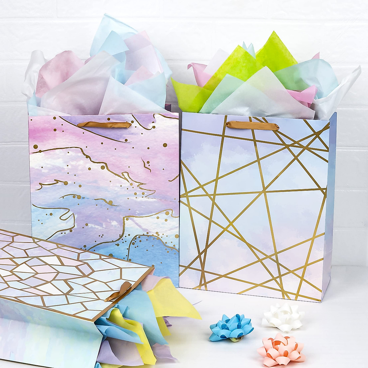 Loveinside Wrapping Tissue Paper - 8 Color Rainbow Tissue Paper Bulk for Wrap, Art Crafts, DIY, Pack Bags - 20 x 20 inches - Total 120 Sheets, Light Rainbow