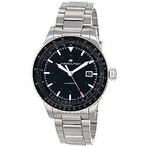 Hamilton Watch Khaki Aviation Converter Swiss Automatic Watch 42mm Case, Black Dial, Silver Stainless Steel Bracelet (Model: H76615130)