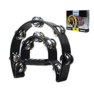 YMC TAM20-BLACK Double Row Tambourine - Metal Jingles Hand Held Percussion Ergonomic Handle