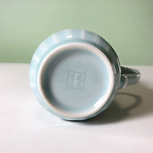 Tingyework Porcelain Lotus Tea Cup with Lid and Handle, 12 oz Unique Coffee Mug, Microwave Dishwasher Safe, Gifts for Women and Men, Aesthetic Chinese Celadon 1 Pack (Ivory Blue)