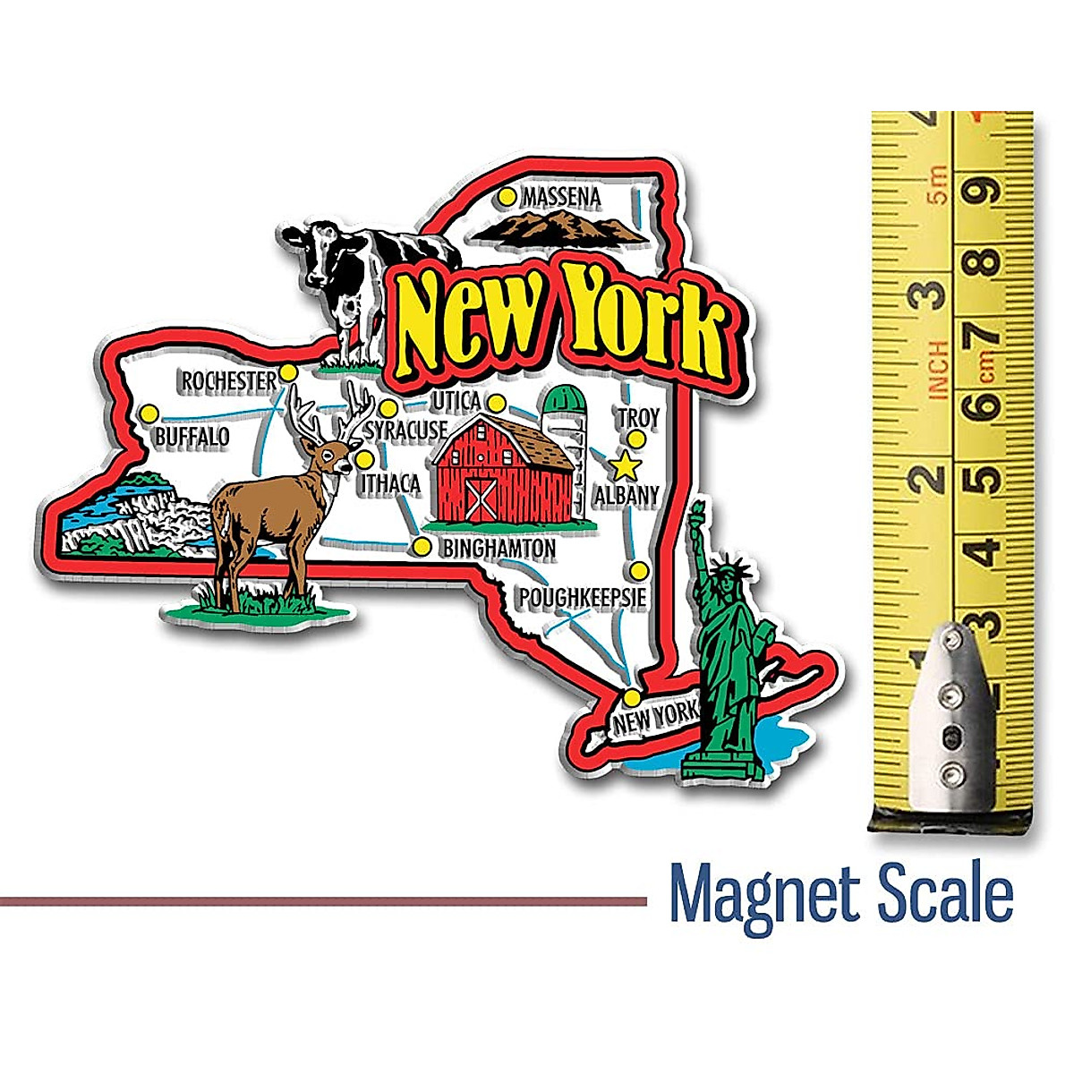 New York Jumbo State Magnet by Classic Magnets, 4.5" x 3.5", Collectible Souvenirs Made in The USA