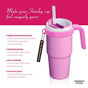 Tumbler Handle For Stanley 14 oz Cup Quencher H2.0 FlowState Tumbler, Handle with Keychain Holder for Nametags and Accessories, Stanley Cup Accessories 14 oz, Stanley Handle Attachment