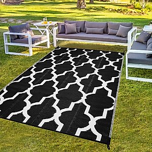 Universe Green Outdoor Rug 5'x8', Outdoor Plastic Straw Rug, Reversible Mats, Area Rug Decor, Waterproof, Portable, Camping Mat Black